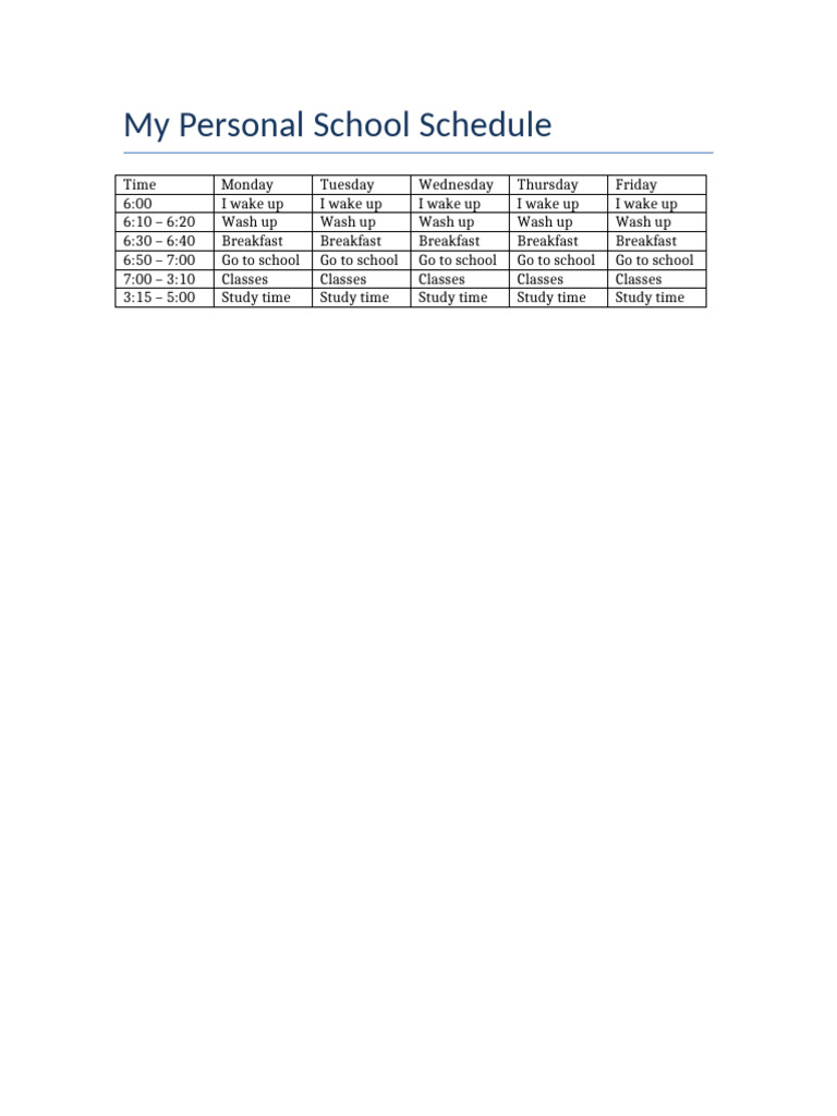 My Weekly School Routine | PDF