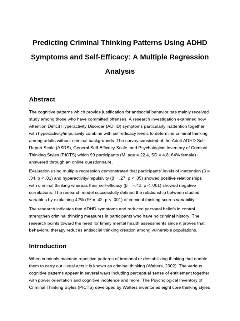 ADHD, Self-Efficacy, and Criminal Thinking | PDF | Attention Deficit ...