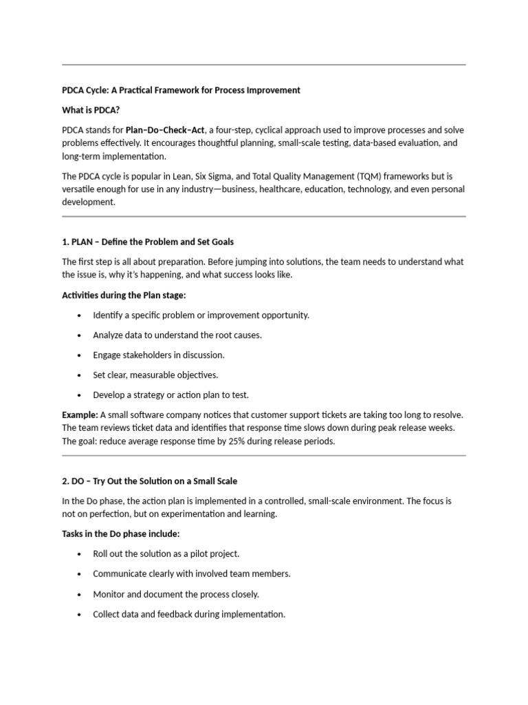 PDCA Cycle A Practical Framework For Process Improvement | PDF ...