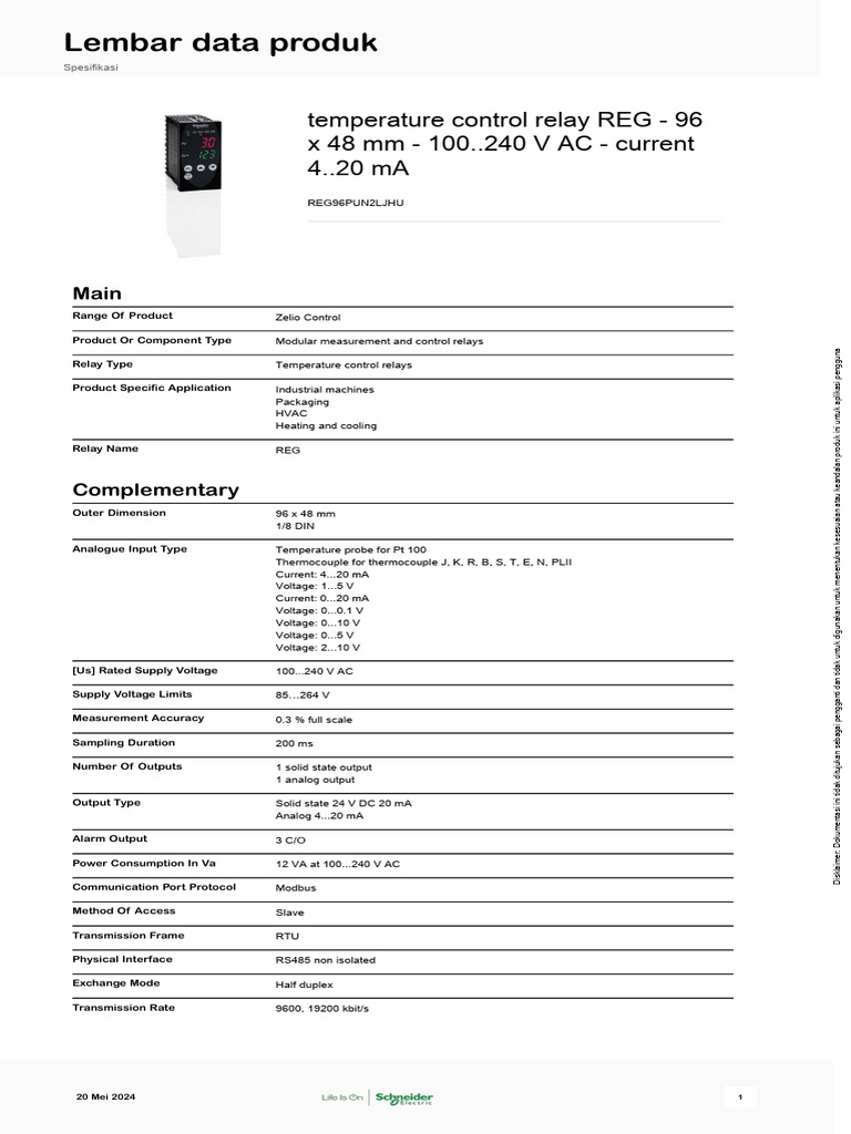 Schneider Electric Zelio-Control-Relays REG96PUN2LJHU | PDF | Relay | Thermocouple