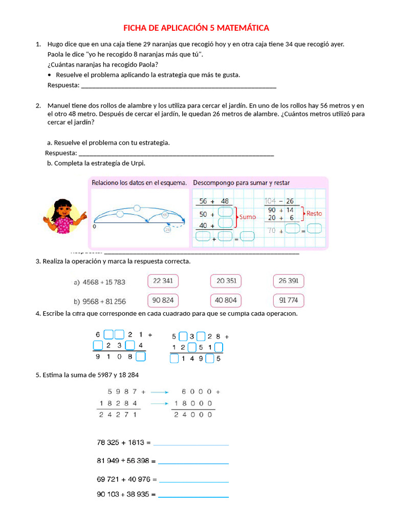 Ficha 5 y 6 Matemática UdA 1 6° | PDF | Sustracción | Aritmética