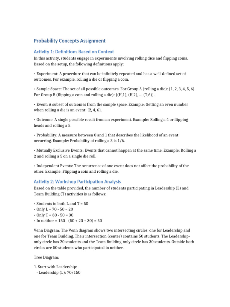 Probability Concepts Assignment | PDF | Probability | Applied Mathematics