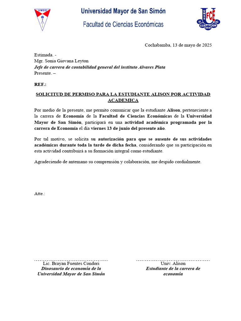 Carta Permisos Fragmentos Alison | PDF