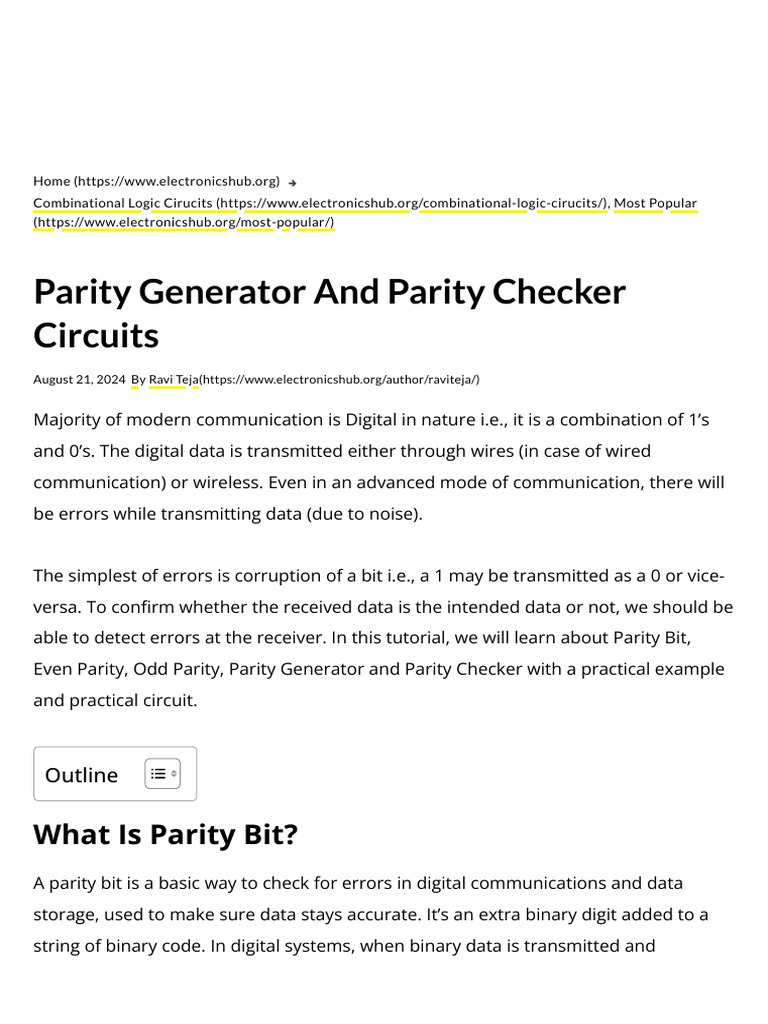 Parity Generator and Checker Overview | PDF | Computer Engineering ...