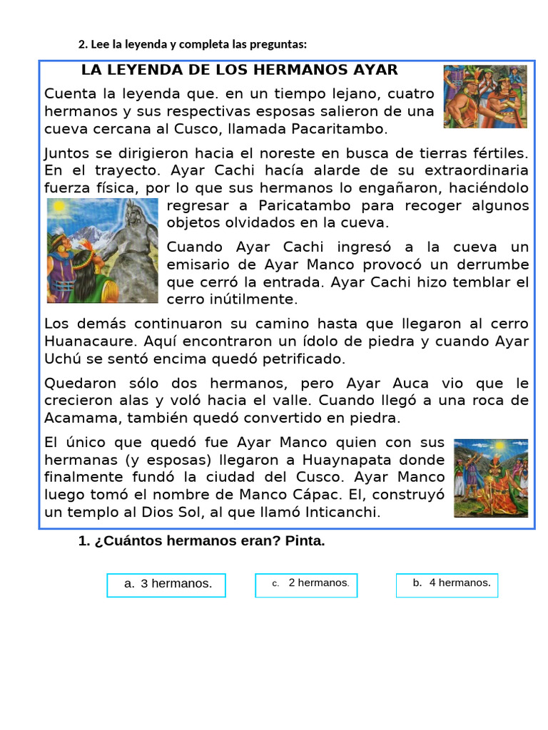 COM Ficha La Leyenda de Los Hermanos Ayar | PDF