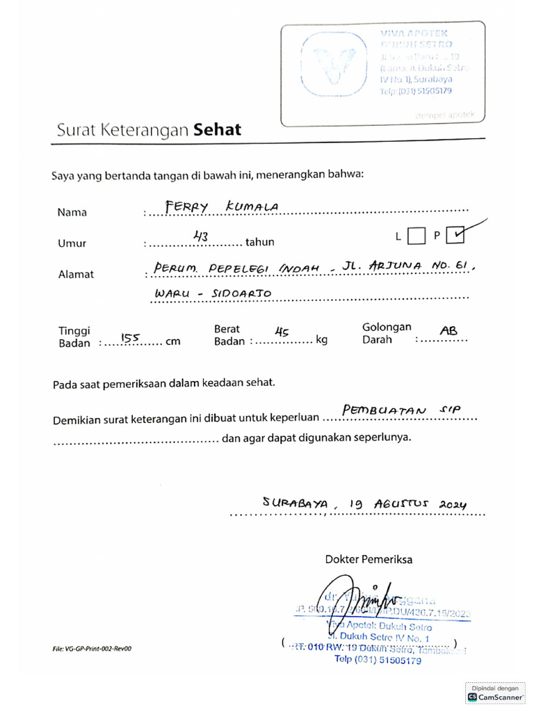 Surat Sehat Fery Kumala | PDF