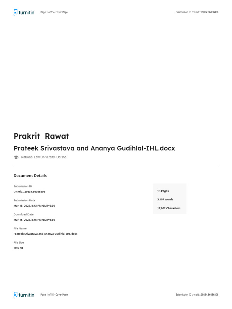 Prateek Srivastava and Ananya Gudihlal-IHL | PDF | International Humanitarian Law | Geneva ...