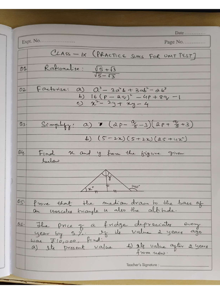 Class 9 Maths Practice Sums | PDF