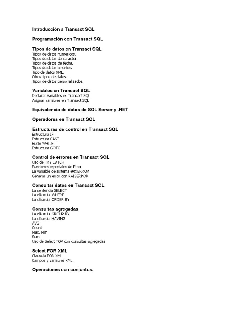 Transact Sql Pdf Sql Tabla Base De Datos