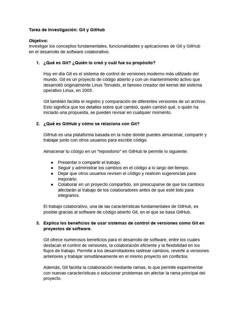 Tarea de Investigación - Git y GitHub | PDF | Control de versiones | Ciencias de la Computación