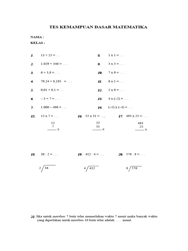 Tes Kemampuan Matematika Dasar | PDF