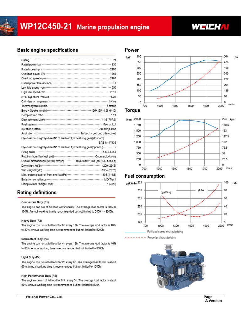 WP12C450-21 Marine Engine Specs | PDF | Engines | Mechanical Engineering