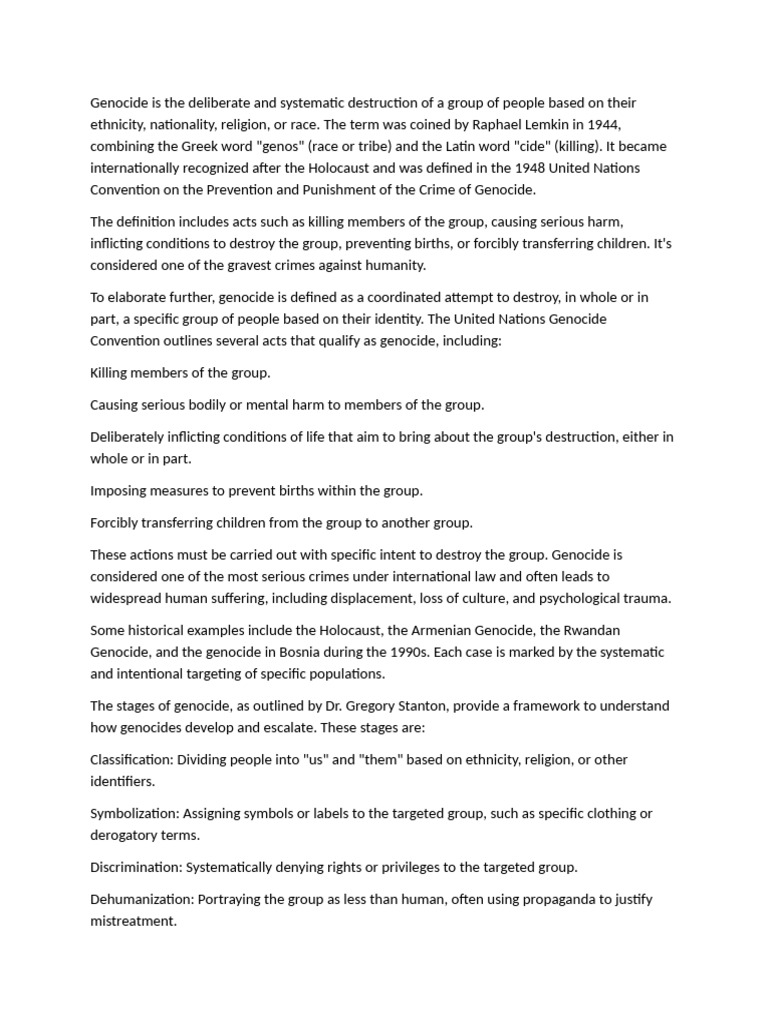 Genocide Is The Deliberate and Systematic Destruction of A Group of ...