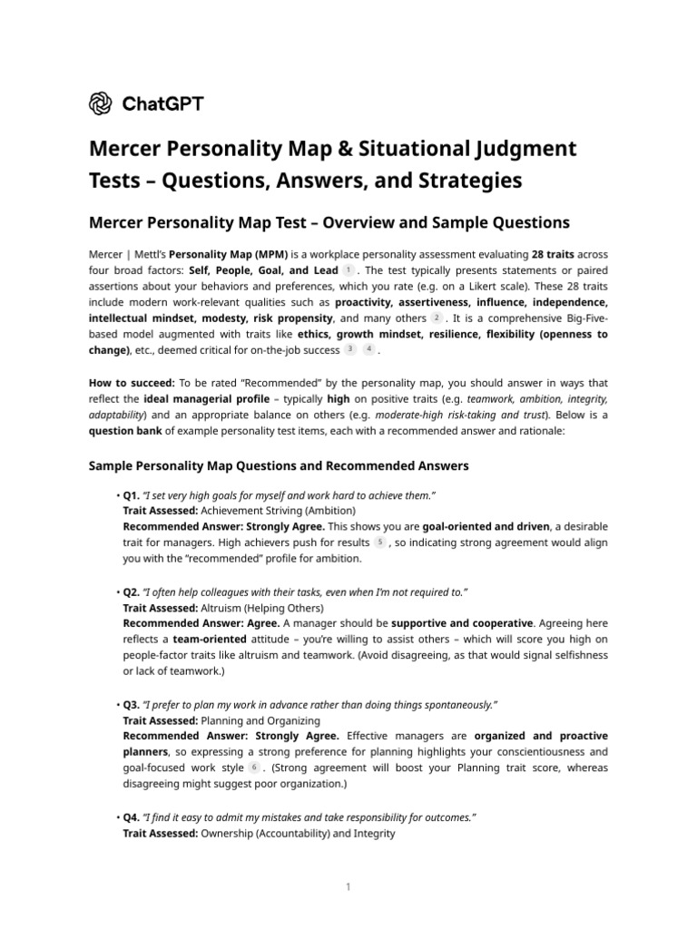 Mercer Personality Map Test Insights | PDF | Optimism | Psychological ...