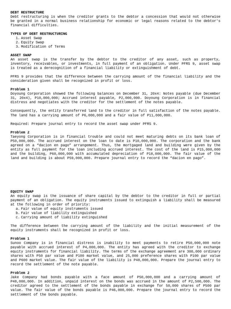Debt Restructure - Asset Swap and Equity Swap | PDF | Debt | Bonds (Finance)