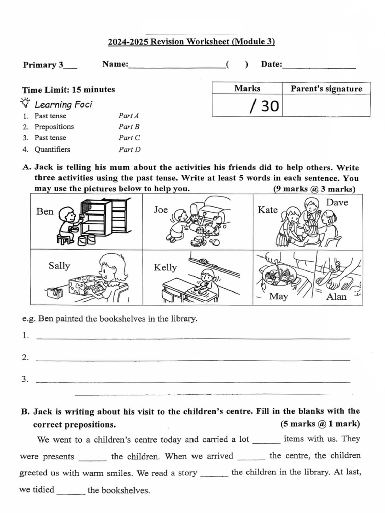 P3 Revision Worksheet M3!24!25 | PDF