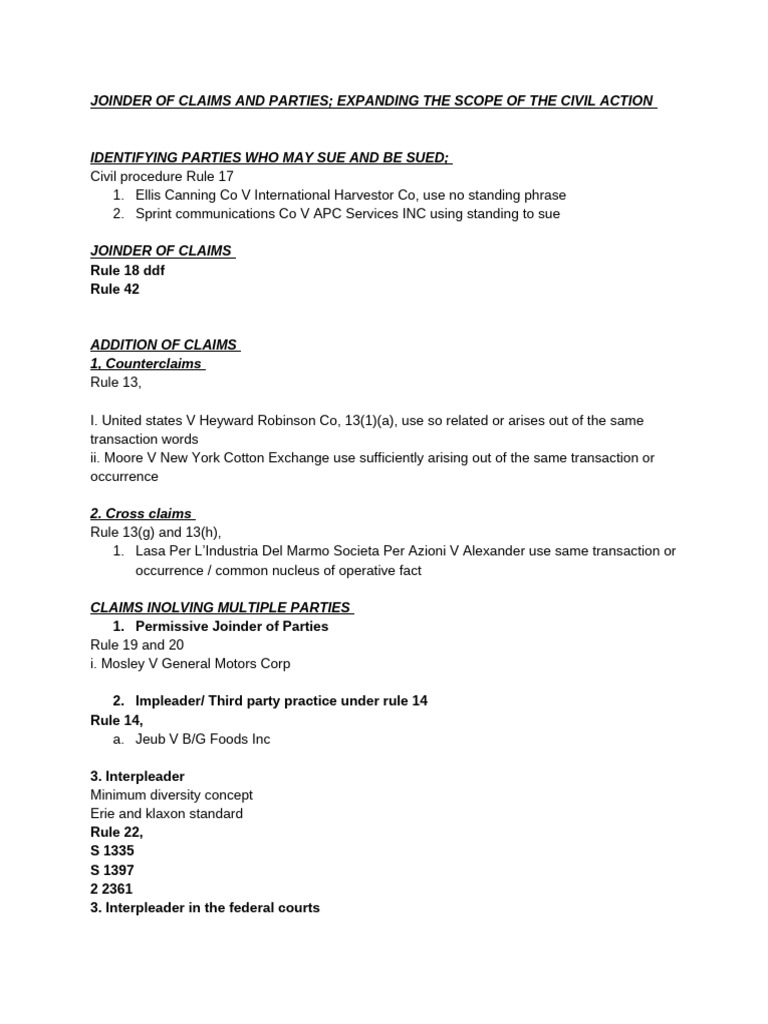 Joinder of Claims and Parties - Expanding The Scope of The Civil Action ...