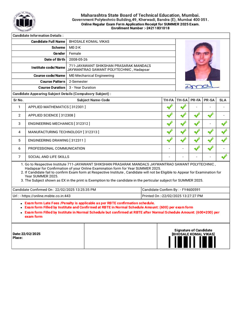 Exam Form Application of Candidate For | PDF | Qualifications ...