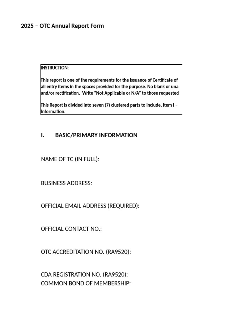 2025 OTC Annual Report Form | PDF | Equity (Finance) | Business
