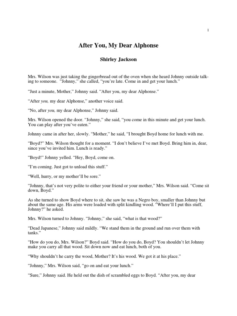 After You, My Dear Alphonse Analysis | PDF
