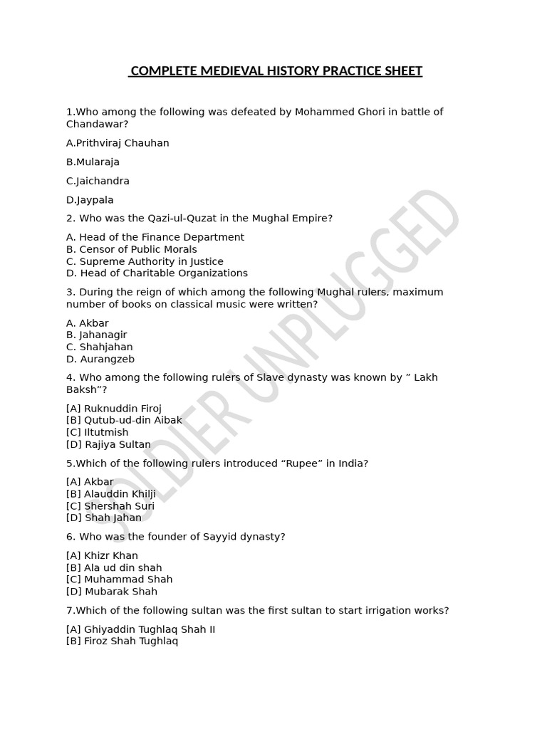 Complete Medieval History Practice Sheet 3 | PDF