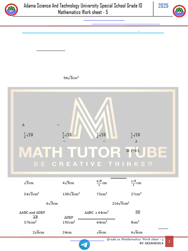 Grade 10 Math Worksheet on Circles | PDF | Area | Circle