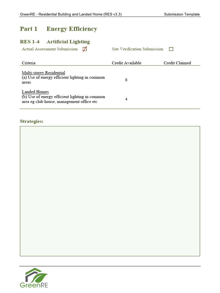 GRe - v3.3 - RES1-4 Artificial Lighting | PDF