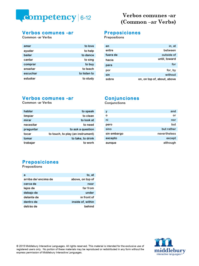 Verbos Comunes - Ar Comman - Ar Verbs | PDF | Semantics | Syntactic Relationships