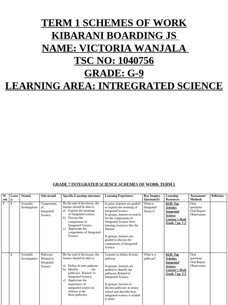 Grade 7 Integrated Science Term 1 Plans | PDF | Volume | Length