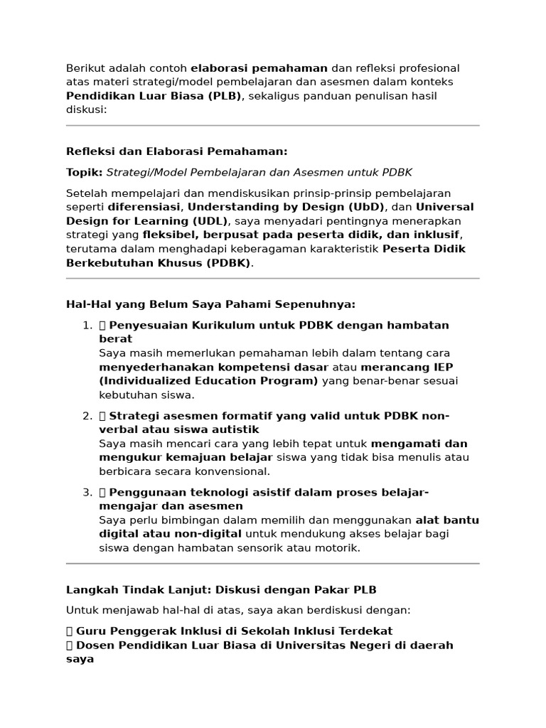 Contoh Elaborasi Pemahaman Dan Refleksi Profesional Atas Materi ...