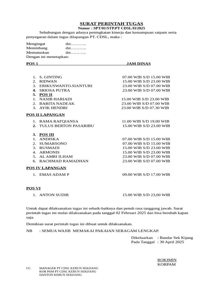 Surat Perintah Tugas Security | PDF
