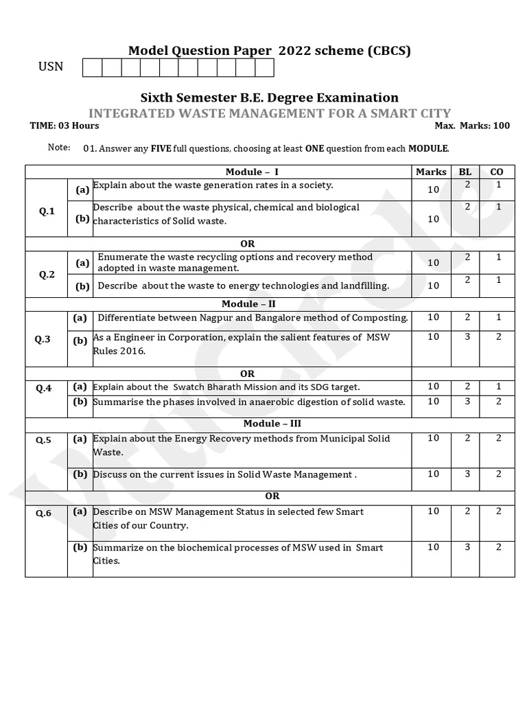 BCV654C: Integrated Waste Management Exam | PDF | Waste Management | Waste