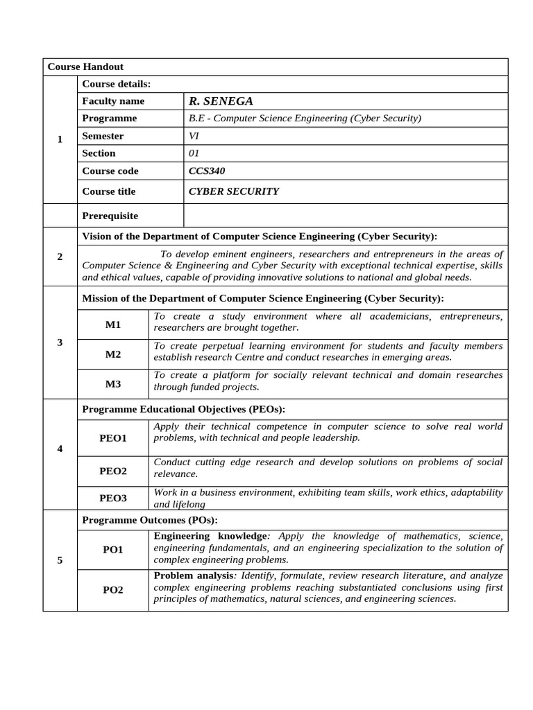 CYBER SECURITY Course Handout2025 Final | PDF | Cybercrime | Engineering
