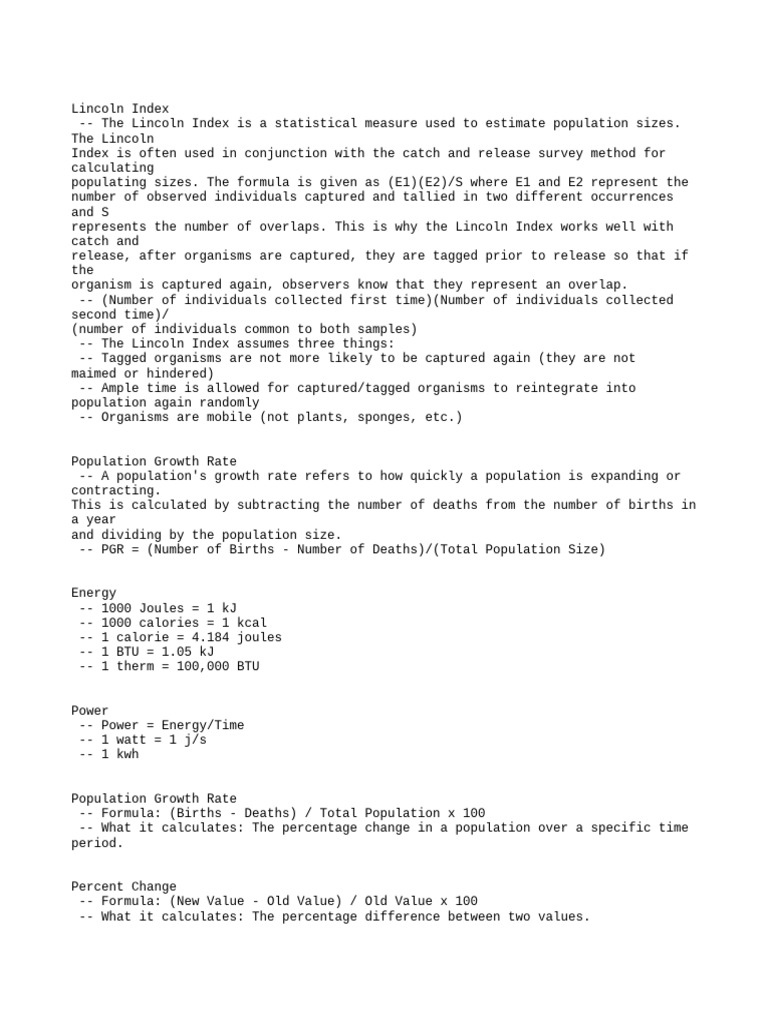 APES Formulas and Growth Rate Insights | PDF | Primary Production | Calorie