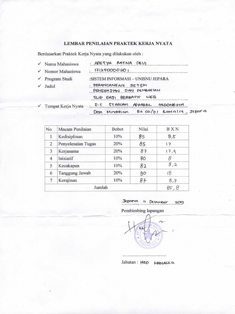 Lembar Penilaian PKN | PDF
