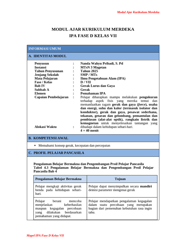 Modul Ajar IPA Kelas 7 BAB IV | PDF