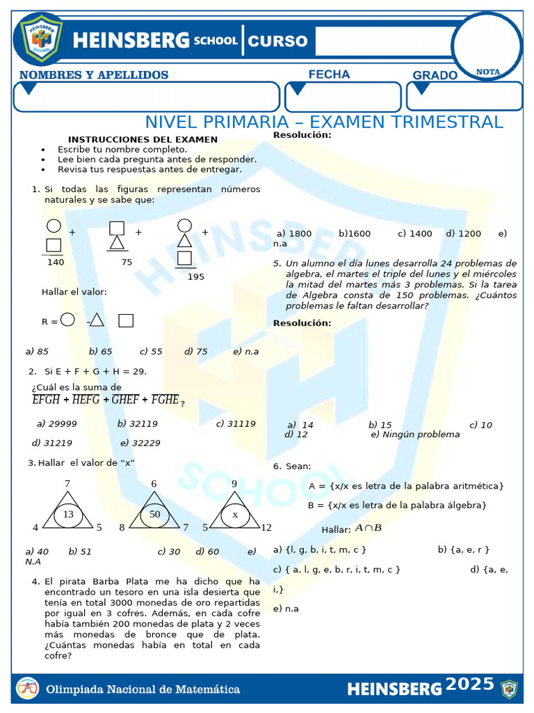 Examen Trimestral O. Matemàticas | PDF