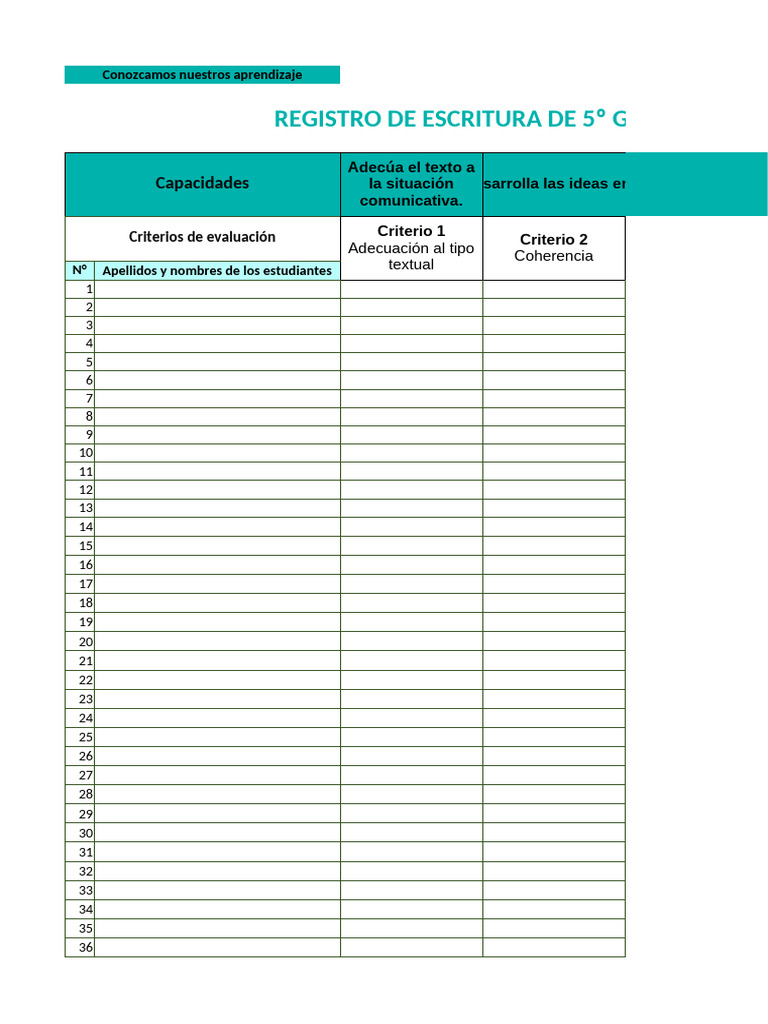 Registro de Escritura 5to Grado | PDF | Aprendizaje | Comunicación humana
