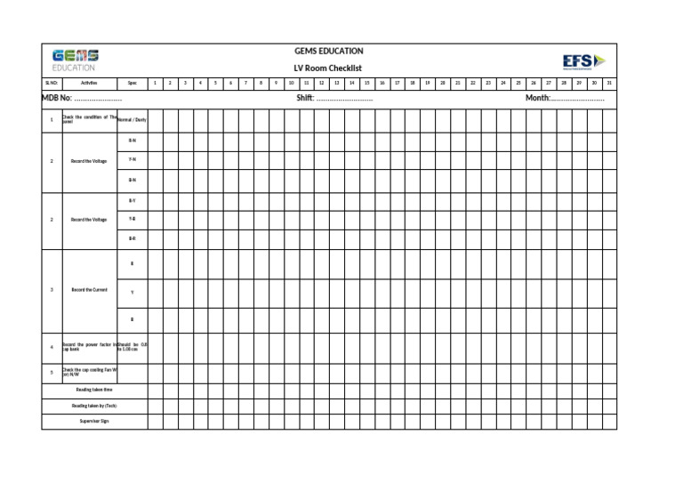 GEMS LV Room Inspection Checklist | PDF