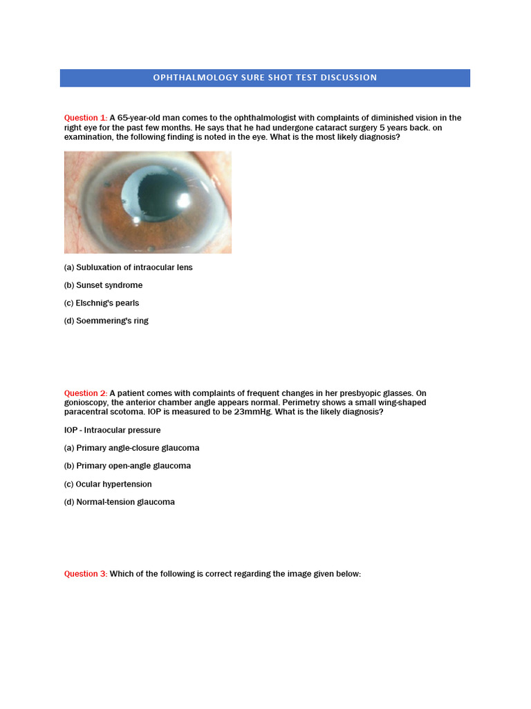 Ophthalmology Sure Shot Test Discussion Blank | PDF | Glaucoma ...
