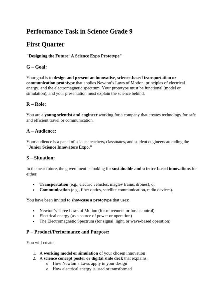 Performance Task in Science Grade 9 | PDF