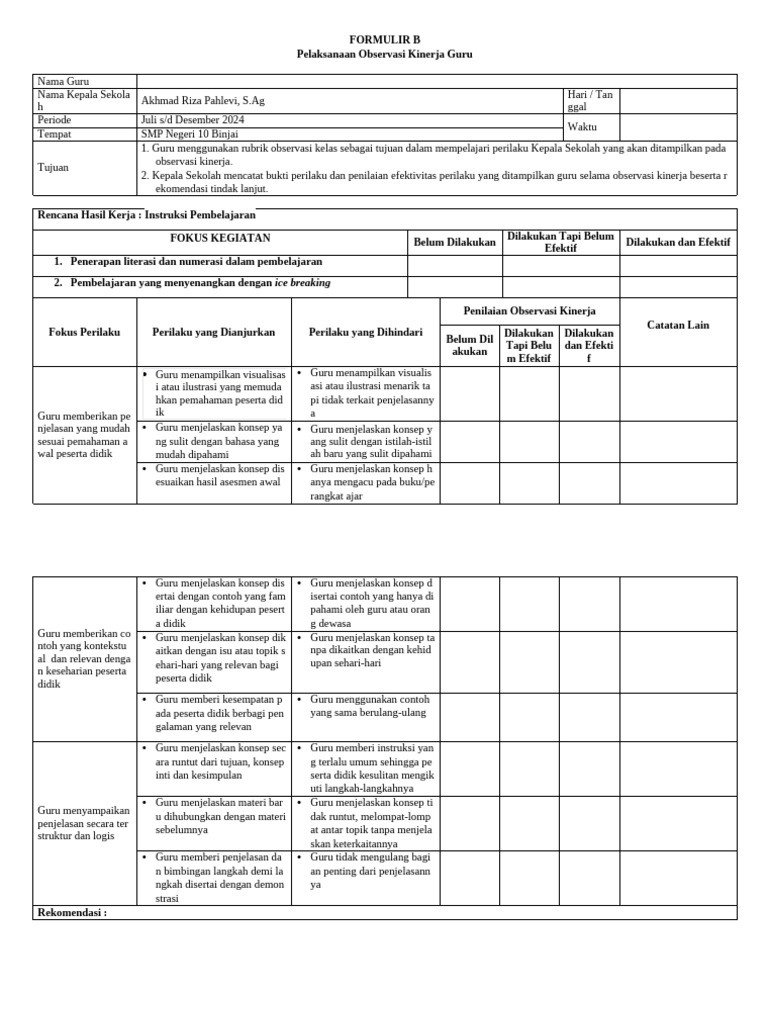 Formulir B Instruksi Pembelajaran | PDF