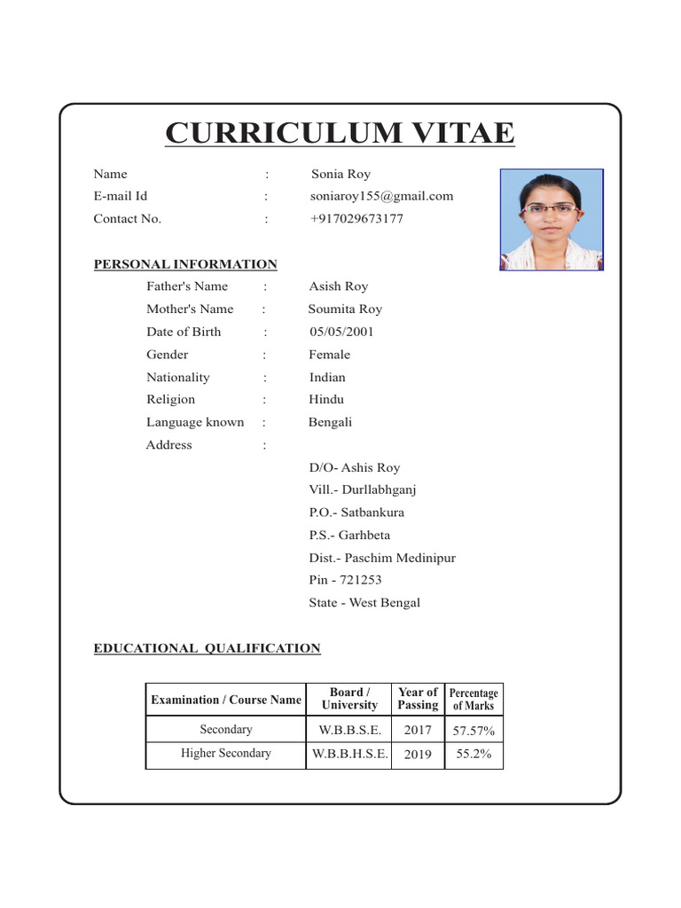 Sonia Roy's Detailed CV Summary | PDF