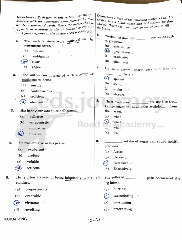CDS 2 2024 English Answer Key | PDF | Adjective | Verb