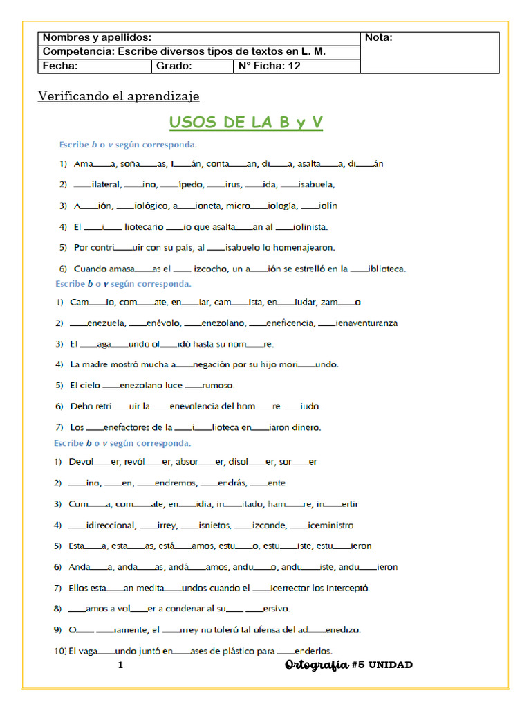 Usos de la B y V en Ortografía | PDF