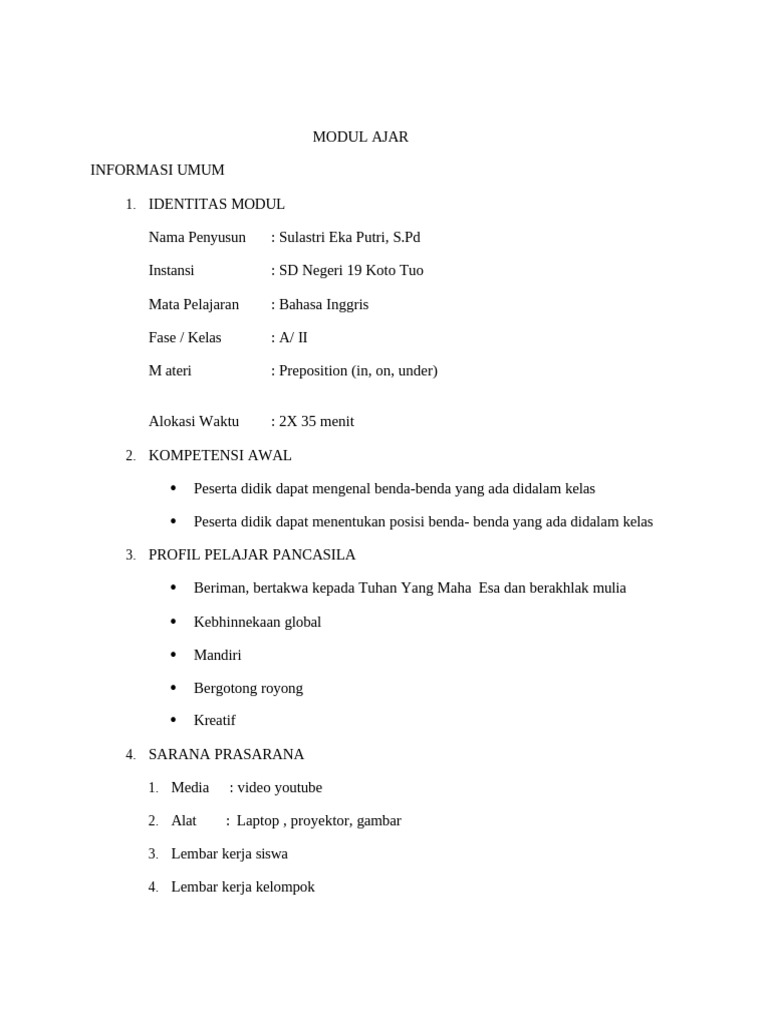 Modul Ajar B. Ing Lastry Edit | PDF