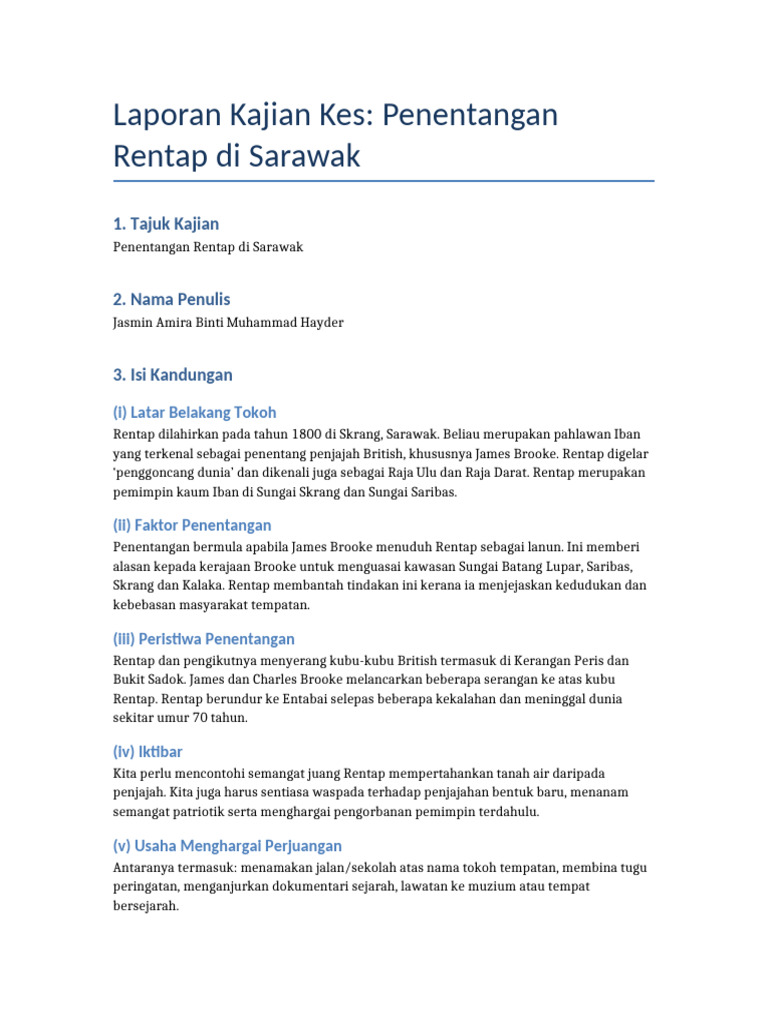 Laporan Kajian Kes Rentap FormatLengkap | PDF