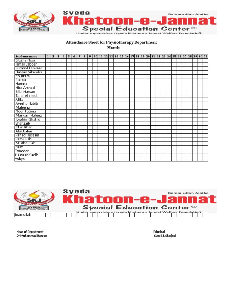 Physiotherapy Attendance Record | PDF