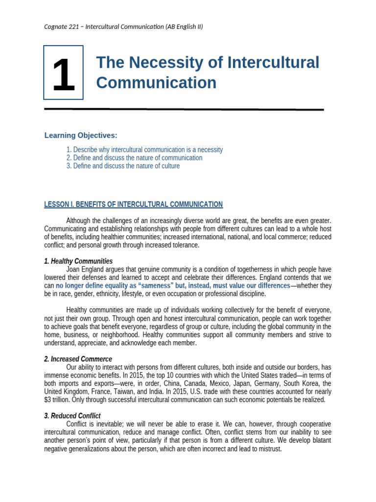 LESSON 1 - The Necessity of Intercultural Communication | PDF ...