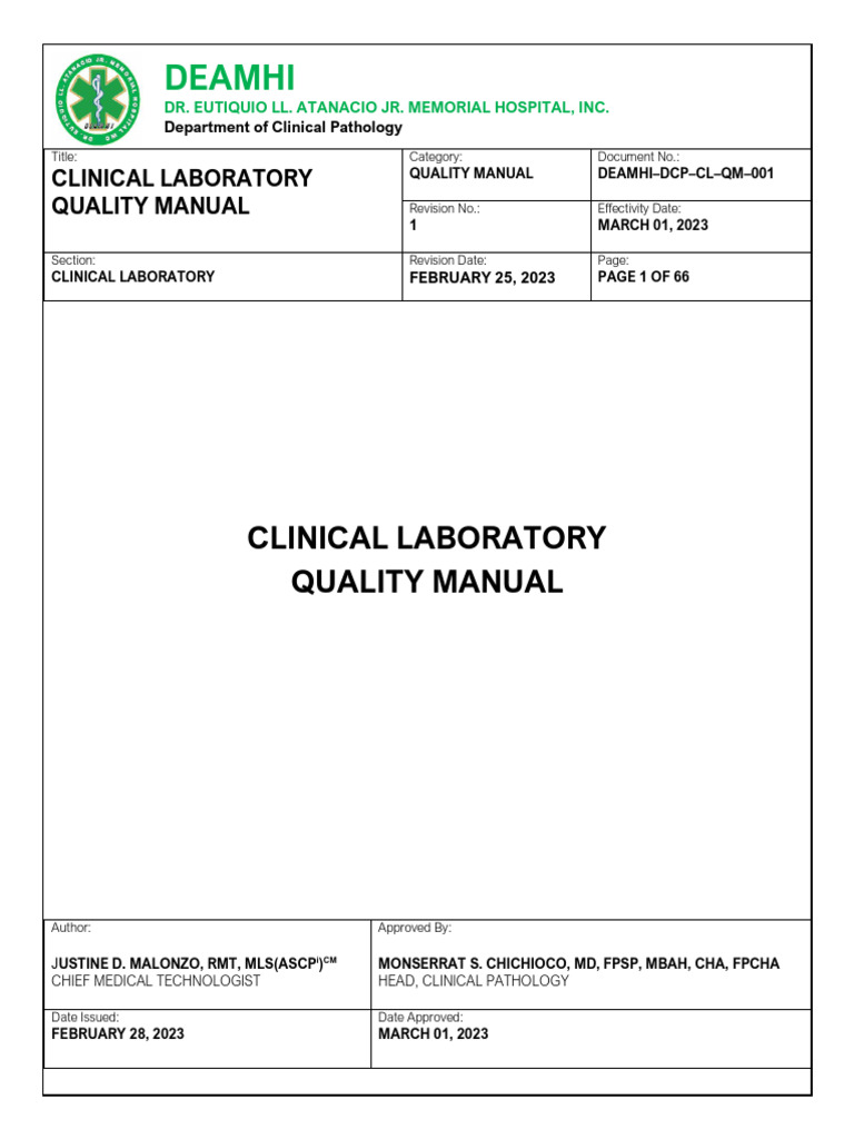 Clinical Laboratory Quality Manual | PDF | Medical Laboratory ...